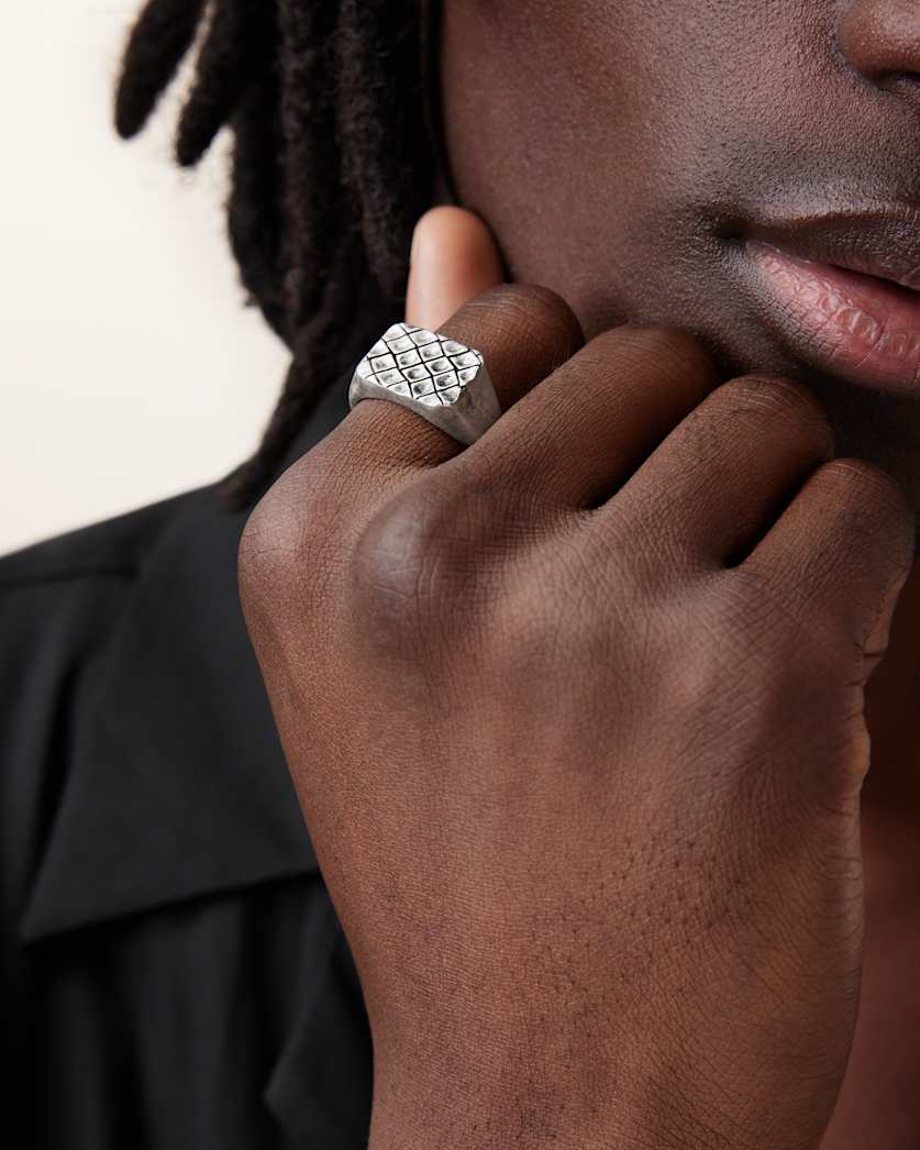 Abel Textured Signet Ring WARM SILVER | ALLSAINTS